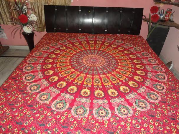 Eye Catching Big Queen Bright Color Peacock Tapestry Indian Peacock ...